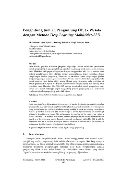 Pdf Penghitung Jumlah Pengunjung Objek Wisata Dengan Metode Deep Learning Mobilenet Ssd