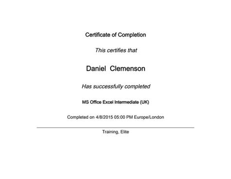 excel intermediate certificate ppt