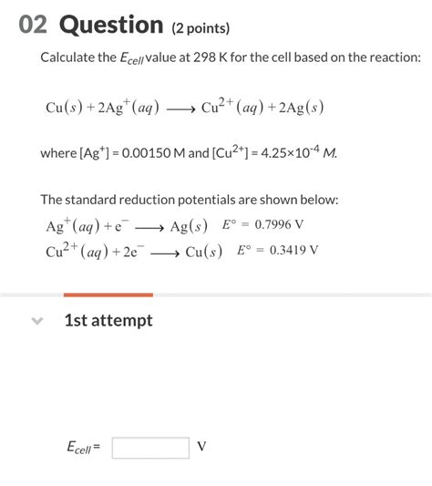 Solved Calculate The Ecell Value At K For The Cell Based Chegg