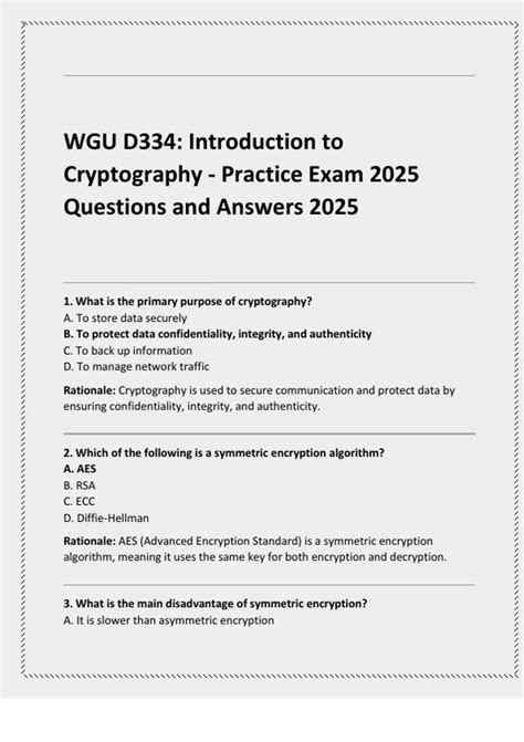 WGU D334 Introduction To Cryptography Practice Exam 2025 Questions And Answers 2025 WGU