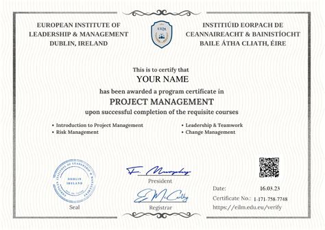 Program Certificate In Project Management Eilmedueu
