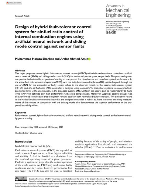 PDF Design Of Hybrid Fault Tolerant Control System For Air Fuel Ratio Control Of Internal