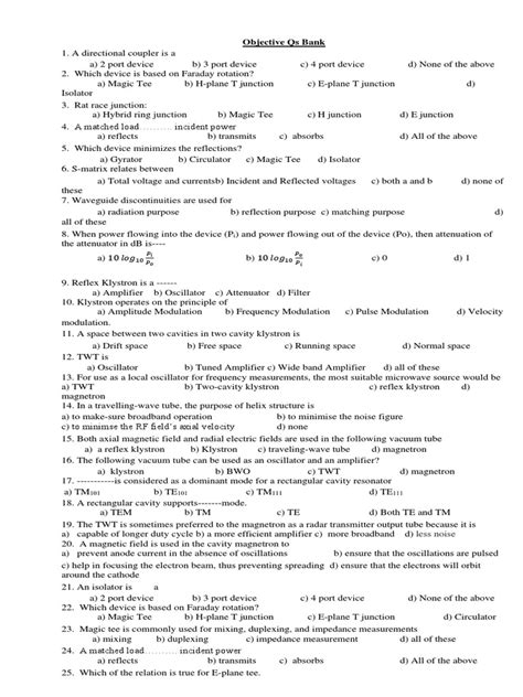 Mwe Objective Qs Bank Pdf Vacuum Tube Electromagnetic Radiation