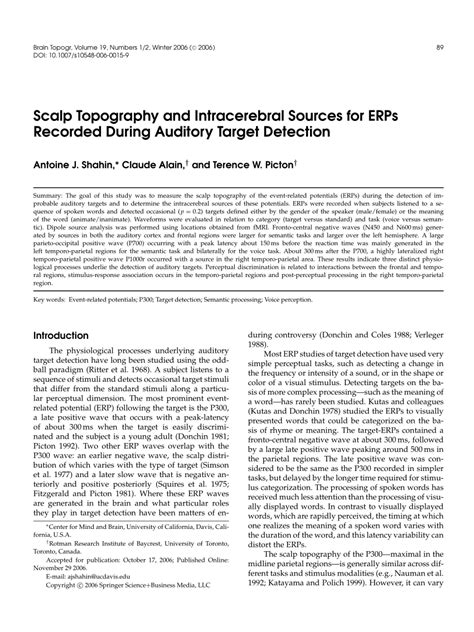 Pdf Scalp Topography And Intracerebral Sources For Erps Recorded
