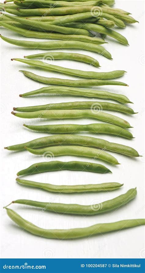 String Bean Raw Food Isolate On Wood White Sort Spacing Stock Image