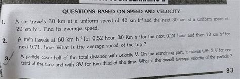 Questions Based On Speed And Velocity Filo