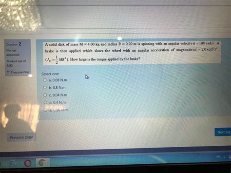 Solved Question 2 Not Yet Answered A Solid Disk Of Mass M Chegg Com