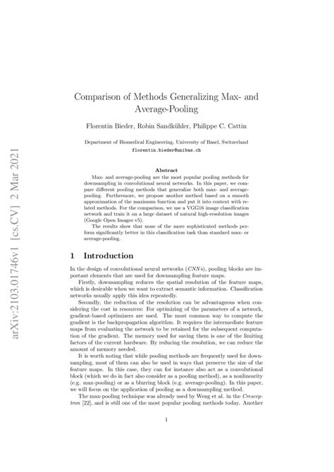 comparison of methods generalizing max and average pooling deepai