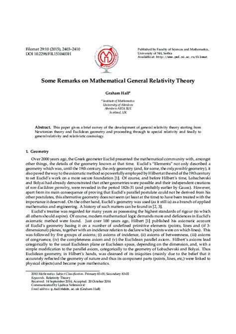 Pdf Some Remarks On Mathematical General Relativity Theory