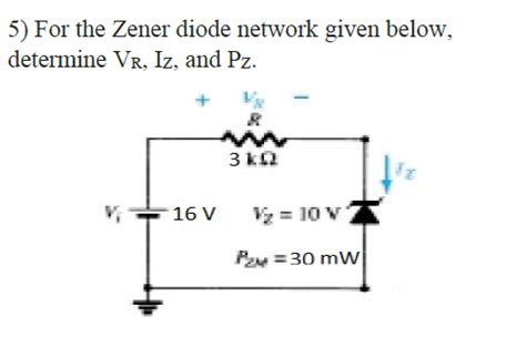 Solved 5) For the Zener diode network given below, determine | Chegg.com