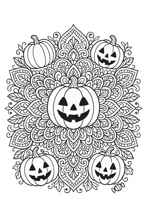 Pumpkin Mandala Adult Halloween Coloring Page