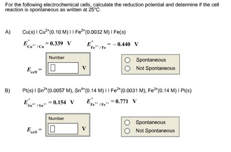 Solved For The Following Electrochemical Cells Calculate