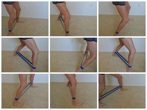 Six Pictures Of Legs With Blue Tape On Them