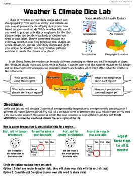 Weather Climate Dice Lab Analyzing Interpreting Data By Ace Up Your Sleeve