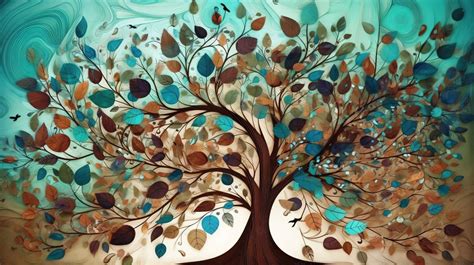 Tree Of Life By Kate Spa Background D Mural Wallpaper Colorful Tree With Turquoise Blue And