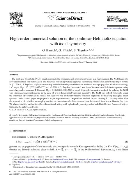 Pdf High Order Numerical Solution Of The Nonlinear Helmholtz Equation With Axial Symmetry