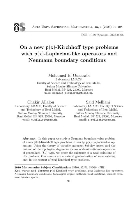 Pdf On A New Px Kirchhoff Type Problems With Px Laplacian Like