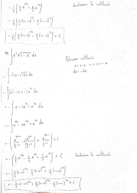 Solution Exercises Solved Indefinite Integrals By The Substitution