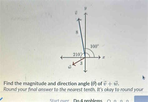 Find The Magnitude And Direction Angle θ Of Vector V Vector W Round Your Final Answer T [math]