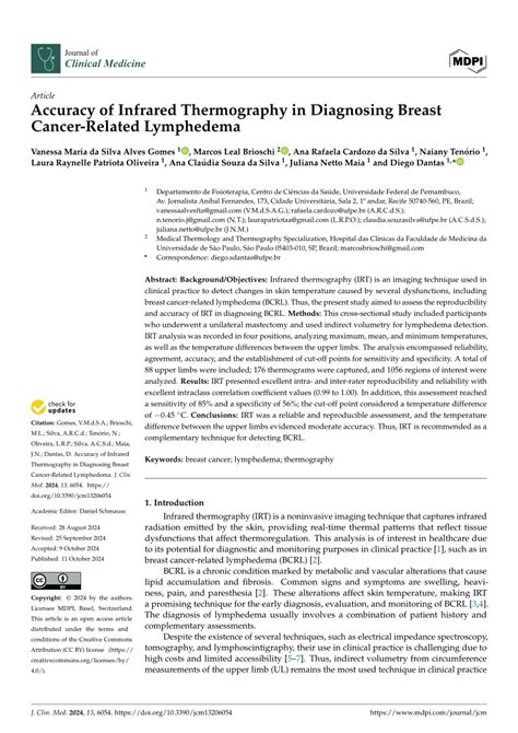 Pdf Accuracy Of Infrared Thermography In Diagnosing Breast Cancer Related Lymphedema