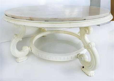 Vintage White Lacquered Round Marble Top Coffee Table For Sale At 1stdibs