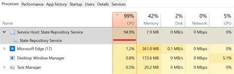 state repository service high cpu usage in fall creators update