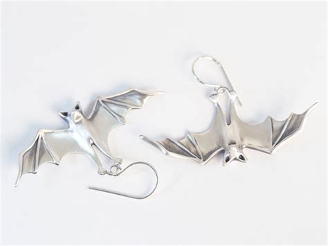 Awake Bat Earrings Handmade Flying Fox Bat Earrings In Solid Sterling