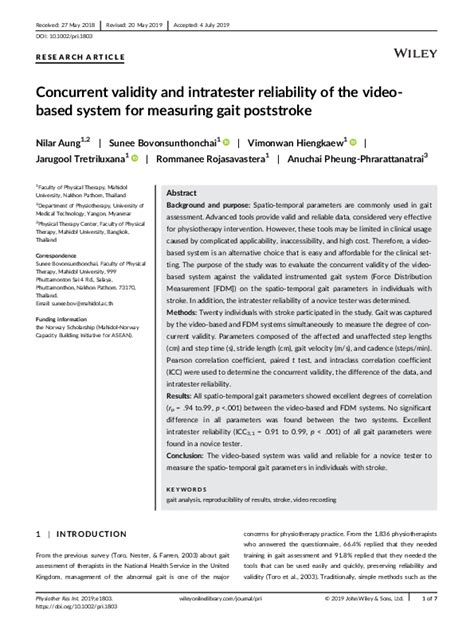 Pdf Concurrent Validity And Intratester Reliability Of The Video