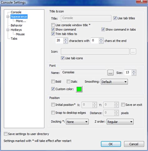 Windows Console2 Settings Not Getting Saved Between Sessions Stack