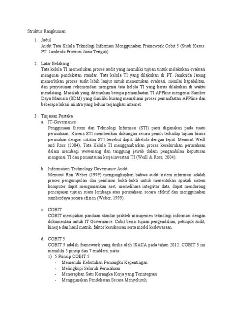 Audit Tata Kelola Teknologi Informasi Menggunakan Framework Cobit Pdf