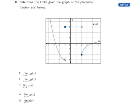 b determine the limits given the graph of the piecewise function g x