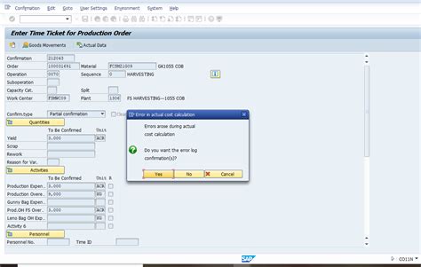 Solved Conformation CO11N Tcode Actual Cost Not Getting SAP