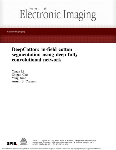Pdf Deepcotton In Field Cotton Segmentation Using Deep Fully Convolutional Network