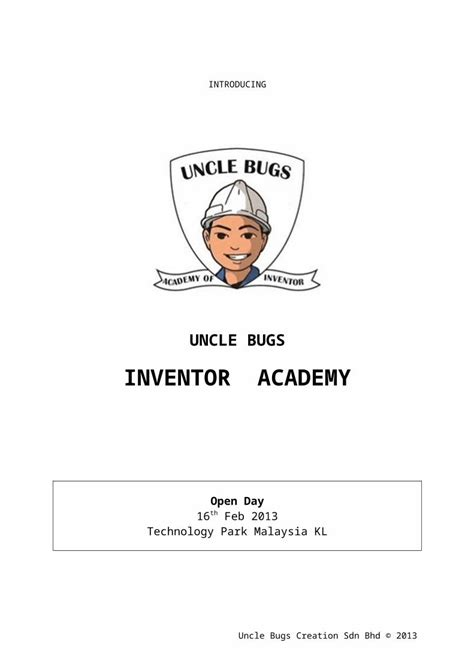 Docx Introduction To Uncle Bugs Inventor Academy Dokumentips