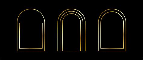 황금의 얇은 아크 프레임 세트 아르 데코 스타일의 금색 기하학적 테두리 얇은 선형 아치와 곡선 모양 컬렉션 노랗게 빛나는