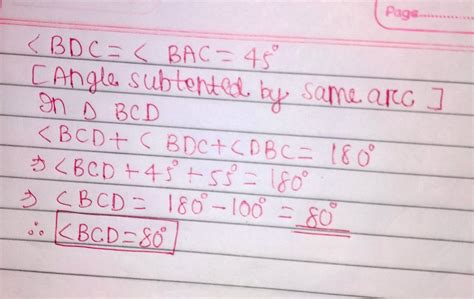 in the given figure ∠dbc 55 and ∠bac 45 find the measure of ∠bcd