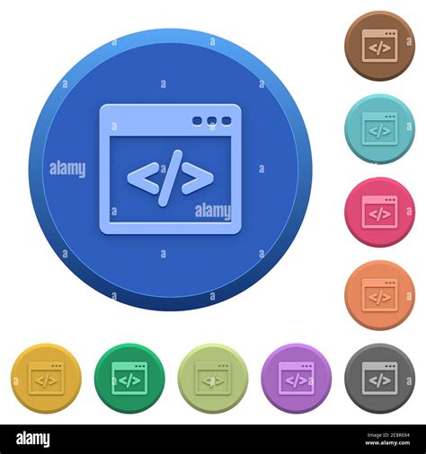 set of round color embossed programming code buttons stock vector image