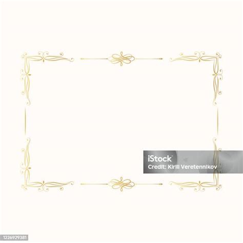 빈티지 황금 직사각형 프레임입니다 벡터 격리 소용돌이 페이지 장식 로얄 웨딩 초대장 카드 템플릿입니다 화려한 선조 골드 테두리 결혼식에 대한 스톡 벡터 아트 및 기타 이미지