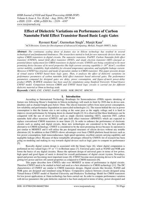 Pdf Effect Of Dielectric Variations On Performance Of Carbon Nanotube Field Effect Transistor