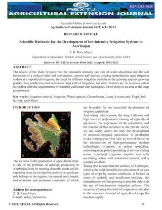 Scientific Rationale For The Development Of Low Intensity Irrigation