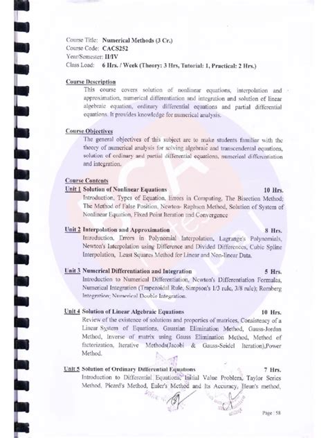 Numerical Methods Bca Syllabus Pdf