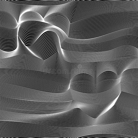 Abstract Vector Hearts Seamless Moire Pattern With Lines Monochrome Graphic Black And White