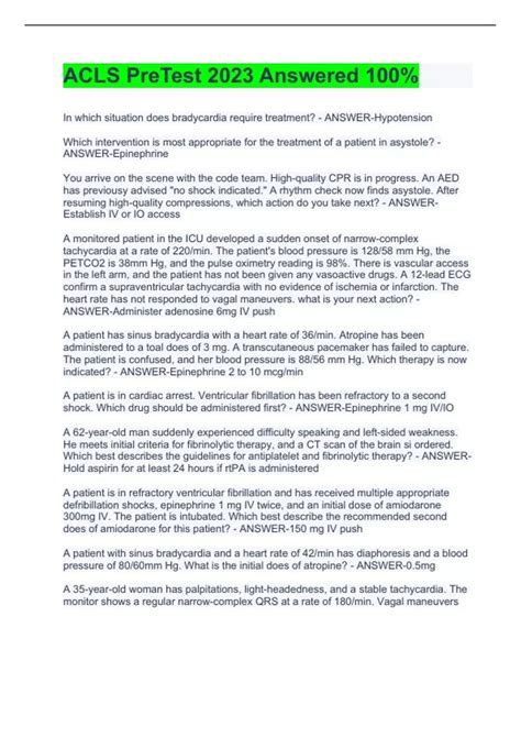 Acls Pretest 2023 Answered 100 Acls Stuvia Us