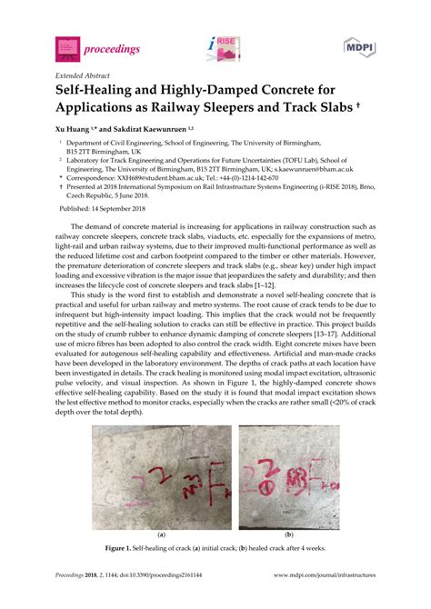 Pdf Self Healing And Highly Damped Concrete For Applications As Railway Sleepers And Track Slabs