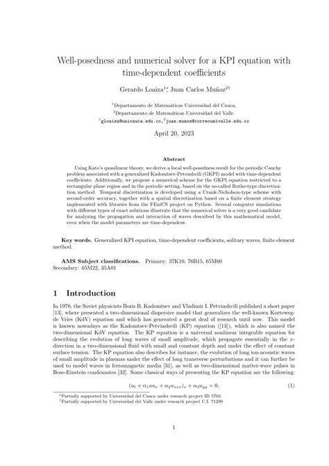 Pdf Well Posedness And Numerical Solver For A Kpi Equation With Time