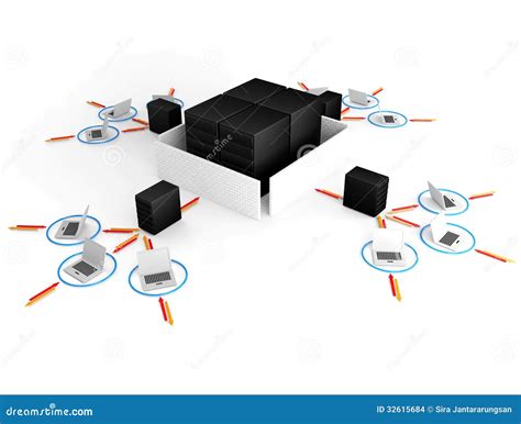 Laptop With Big Server NetWork Firewall D Image Stock Illustration Illustration Of Crowd