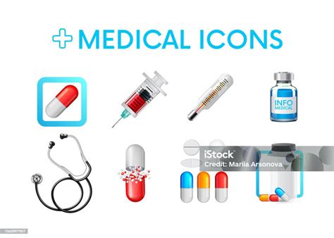 의료 아이콘의 집합 그림 진통제 캡슐 항생제 온도계 주사기 청진기 앰플 벡터 그림입니다 디자인 또는 게임 앱용 0명에 대한 스톡 벡터 아트 및 기타 이미지 Istock