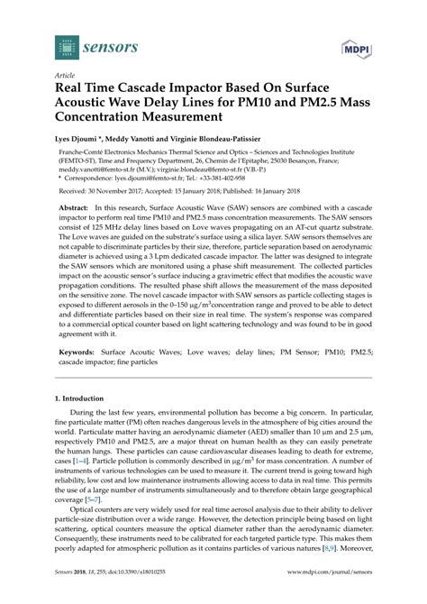 Pdf Real Time Cascade Impactor Based On Surface Acoustic Wave Delay