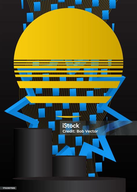 추상 노란색 파란색 및 검은색 제품 디스플레이 모형 벡터 실린더 받침대 연단 프레젠테이션을 위한 최소한의 기하학적 무대 쇼케이스 0명에 대한 스톡 벡터 아트 및 기타 이미지