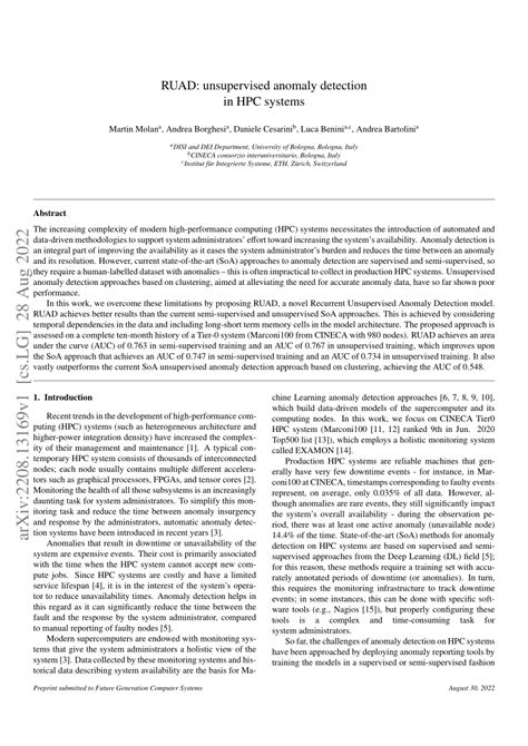 Pdf Ruad Unsupervised Anomaly Detection In Hpc Systems